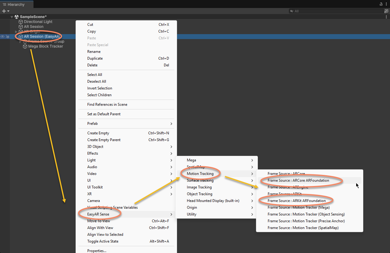与 AR Foundation 协同工作 — EasyAR Sense Unity Plugin 4.7.0 文档